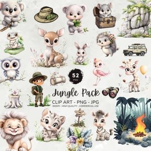 Watercolor Jungle Clipart Bundle, Safari Graphics, Cute Animals Png ...