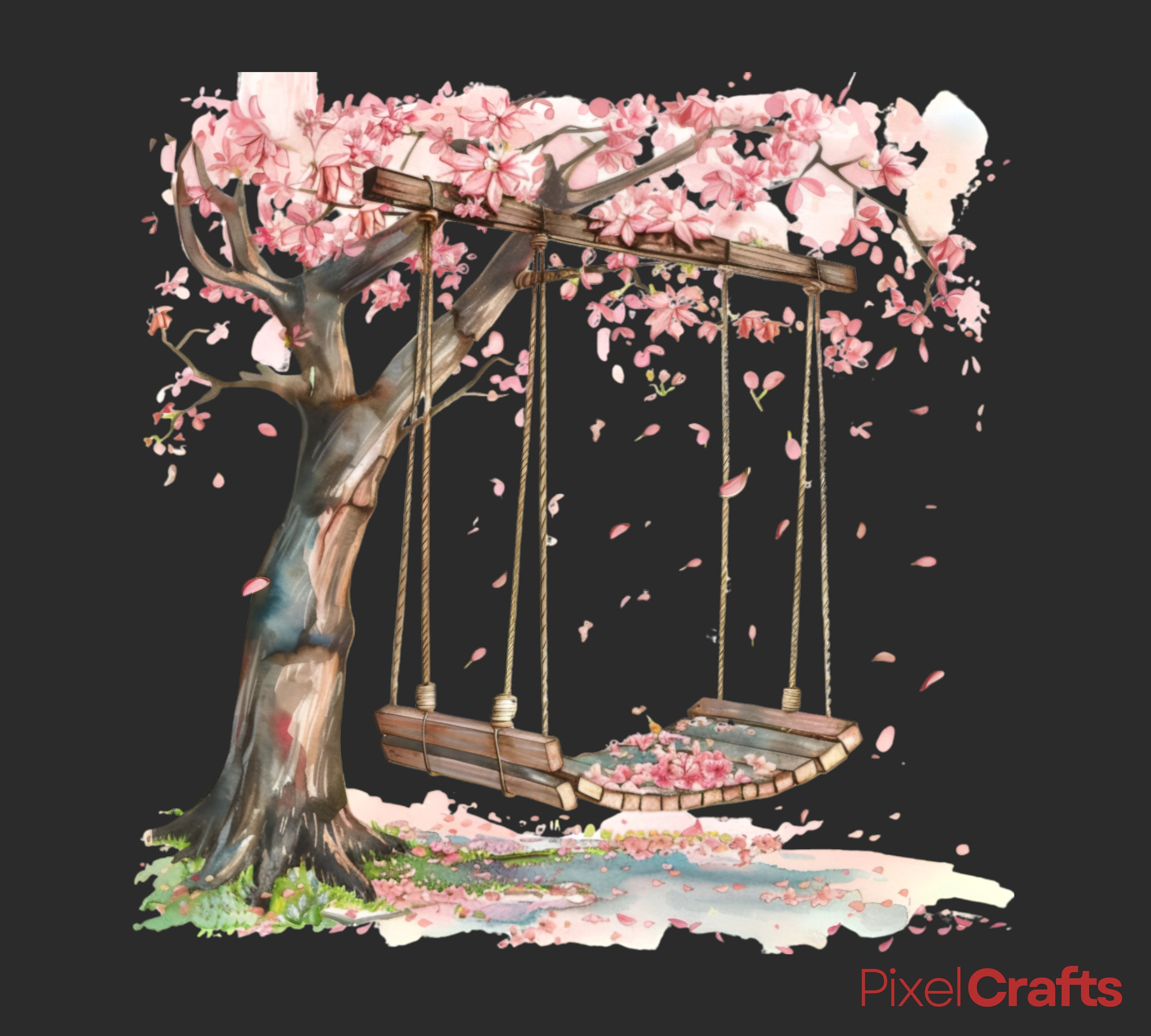 Swing in Pink Tree Clipart Bundle, Floral Swing, Blossom Trees ...