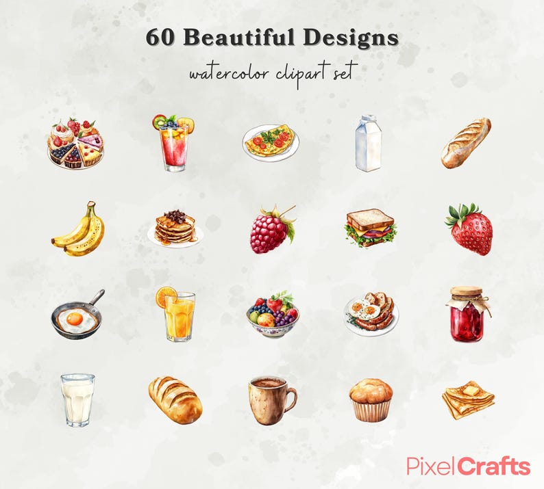 Breakfast Clipart Bundle, Brunch Clipart, Foods Graphics, Meal Graphics ...