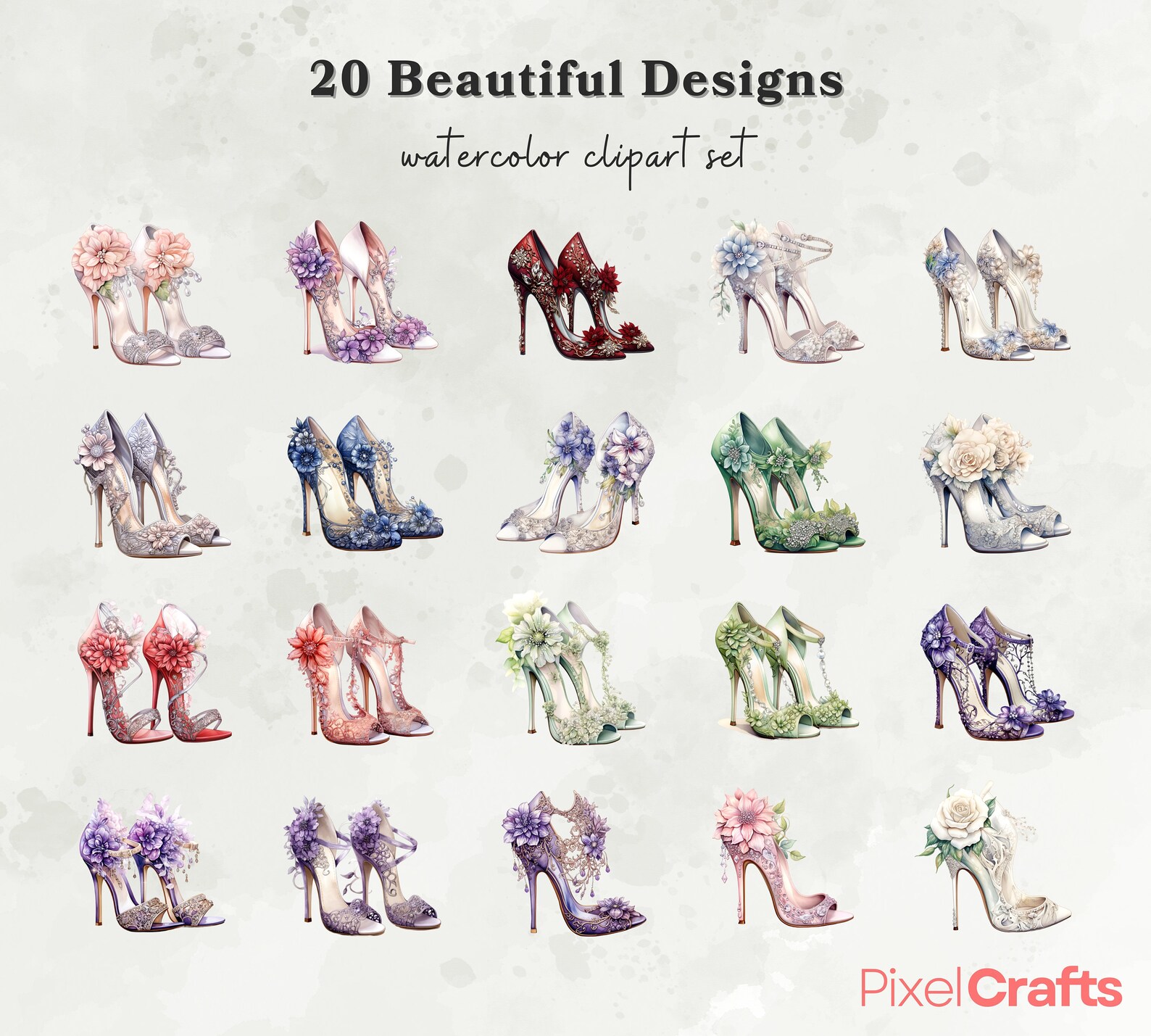 Watercolor High Heels Clipart, Floral Prom Shoes Clipart, Luxury ...