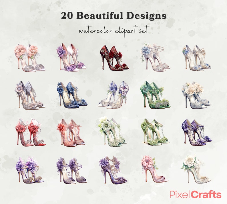Watercolor High Heels Clipart, Floral Prom Shoes Clipart, Luxury ...