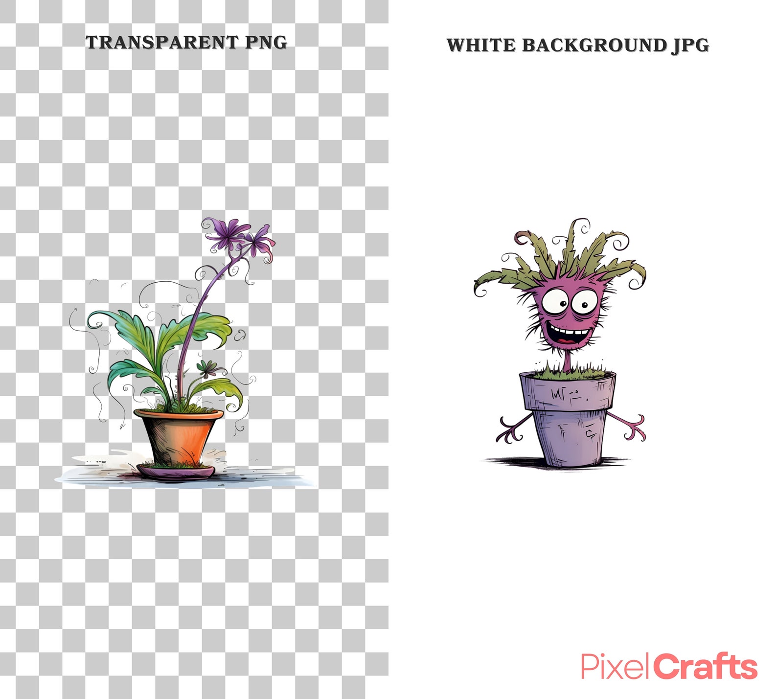 Whimsical Potted Plants Clipart, Quirky Funny Plants Png, Plant ...