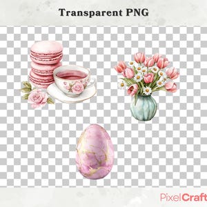 Watercolor Easter Clipart, Pink Easter Eggs Clipart, Spring Clipart ...