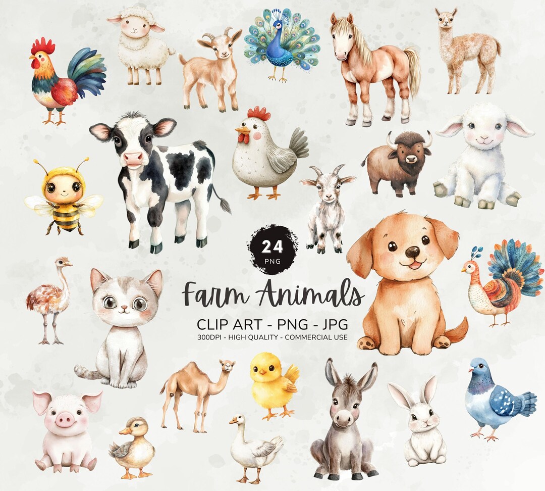Watercolor Farm Animals Clipart, Cute Baby Animals Pngs, Nursery Cute ...