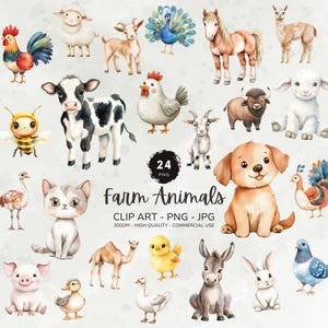 Watercolor Farm Animals Clipart, Cute Baby Animals Pngs, Nursery Cute ...