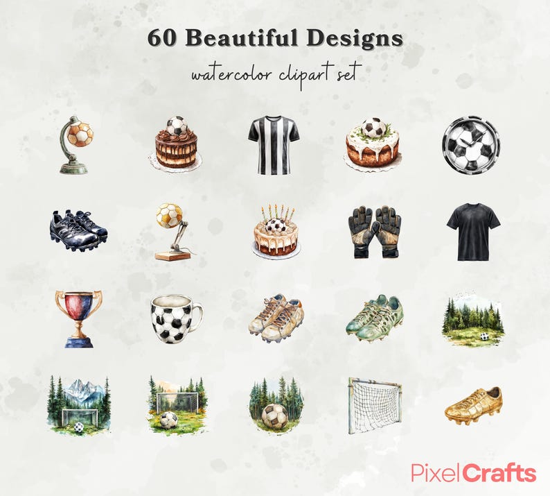 Soccer Clipart Bundle, Watercolor Football Clipart, Soccer Ball Clipart ...