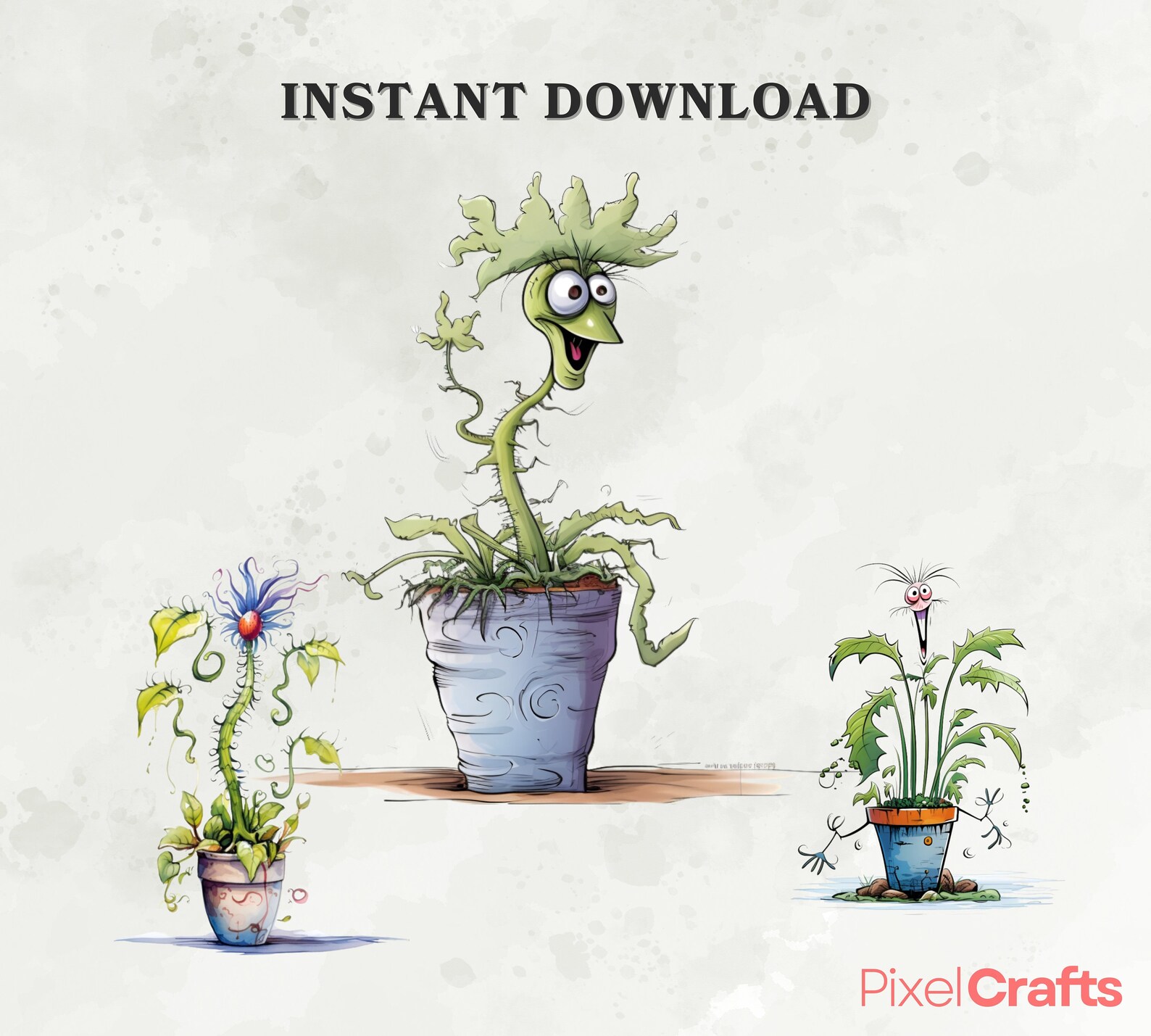 Whimsical Potted Plants Clipart, Quirky Funny Plants Png, Plant ...