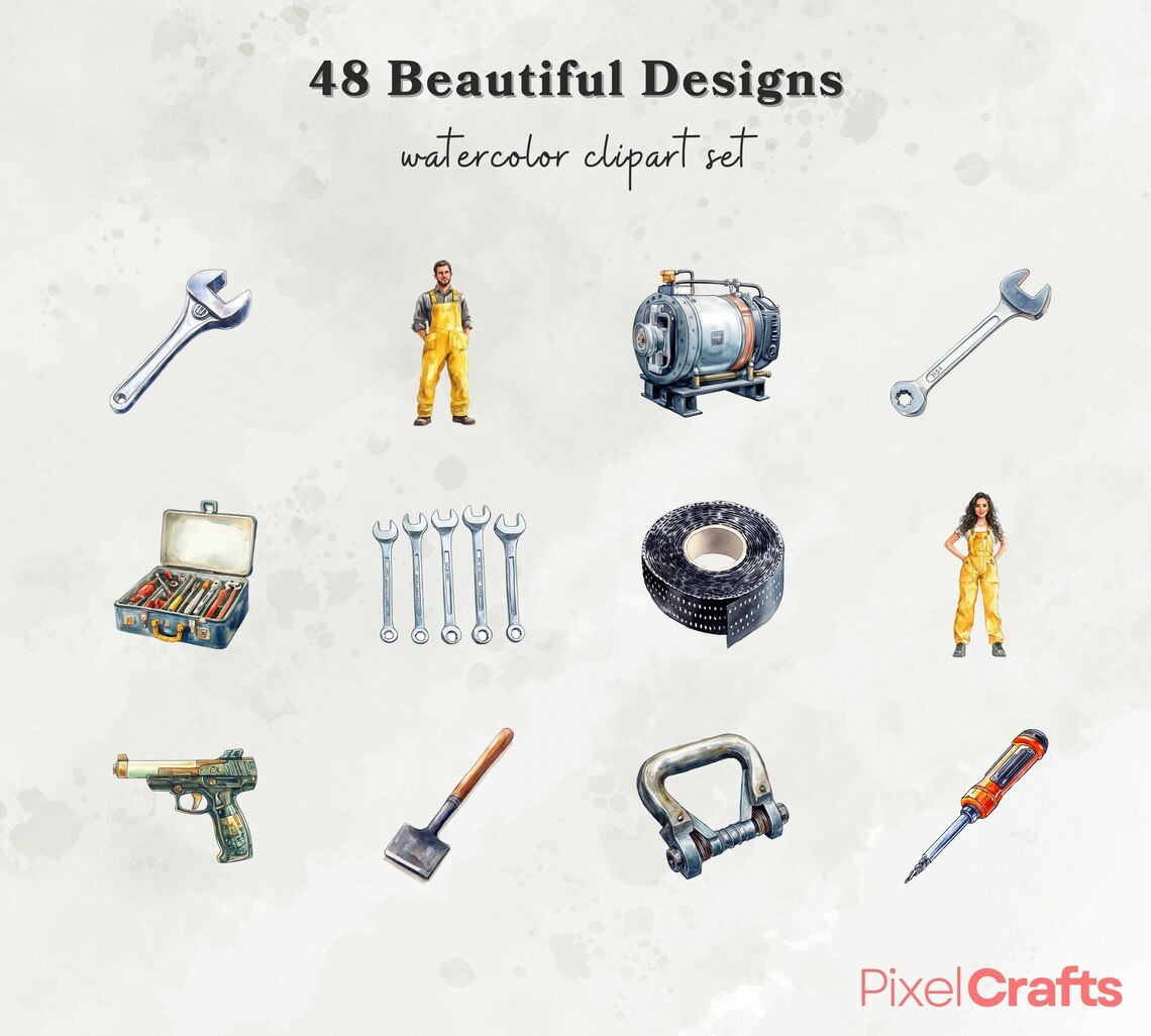 Repair Tools Clipart Bundle, Watercolor Hand Tool Png, Construction ...