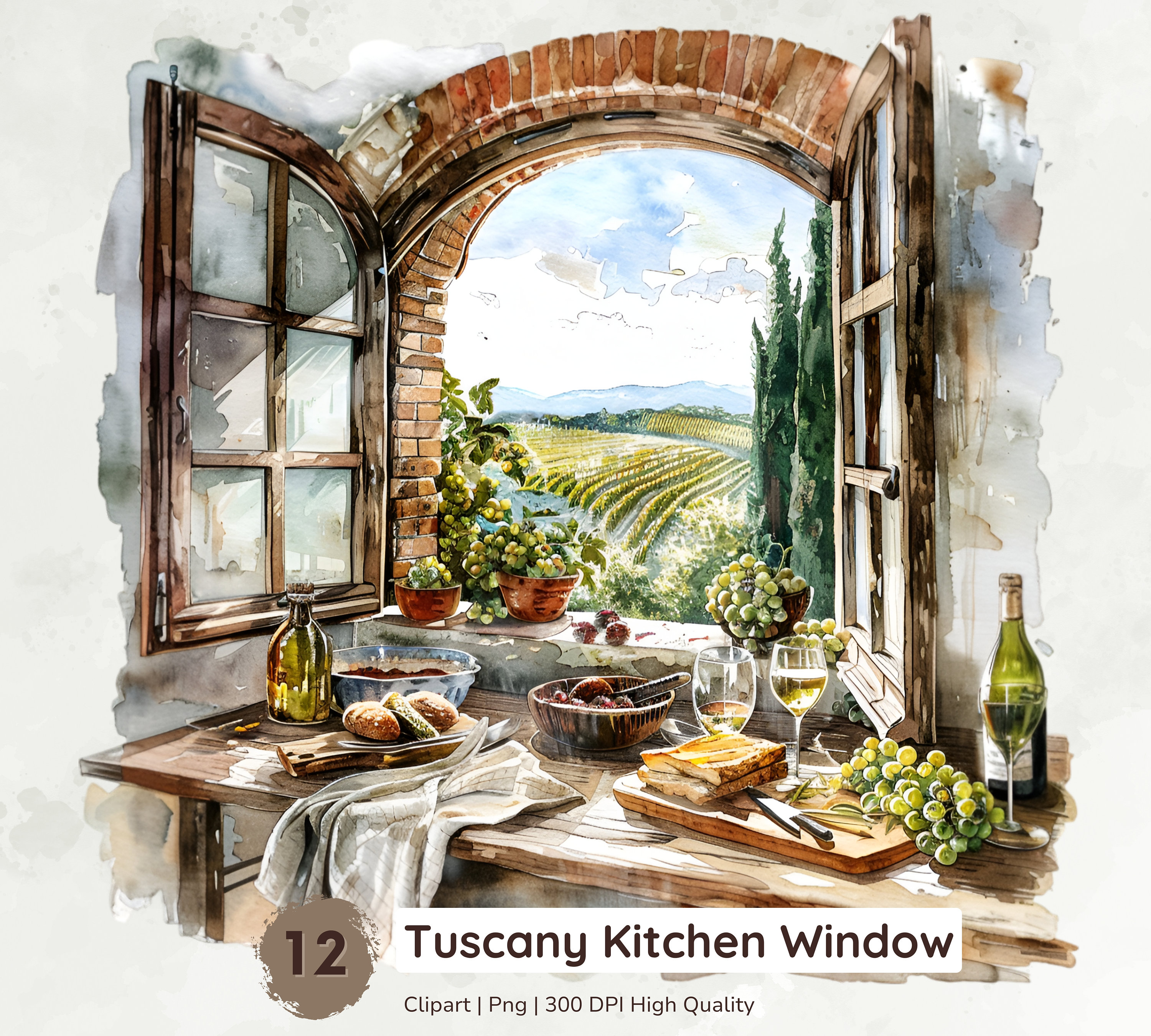 Tuscany Window Clipart, Italian Kitchen Clipart, Tuscany Landscape ...