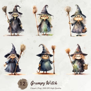 Grumpy Witch Clipart, Magical Clipart, Watercolor Witch Png, Fantasy ...
