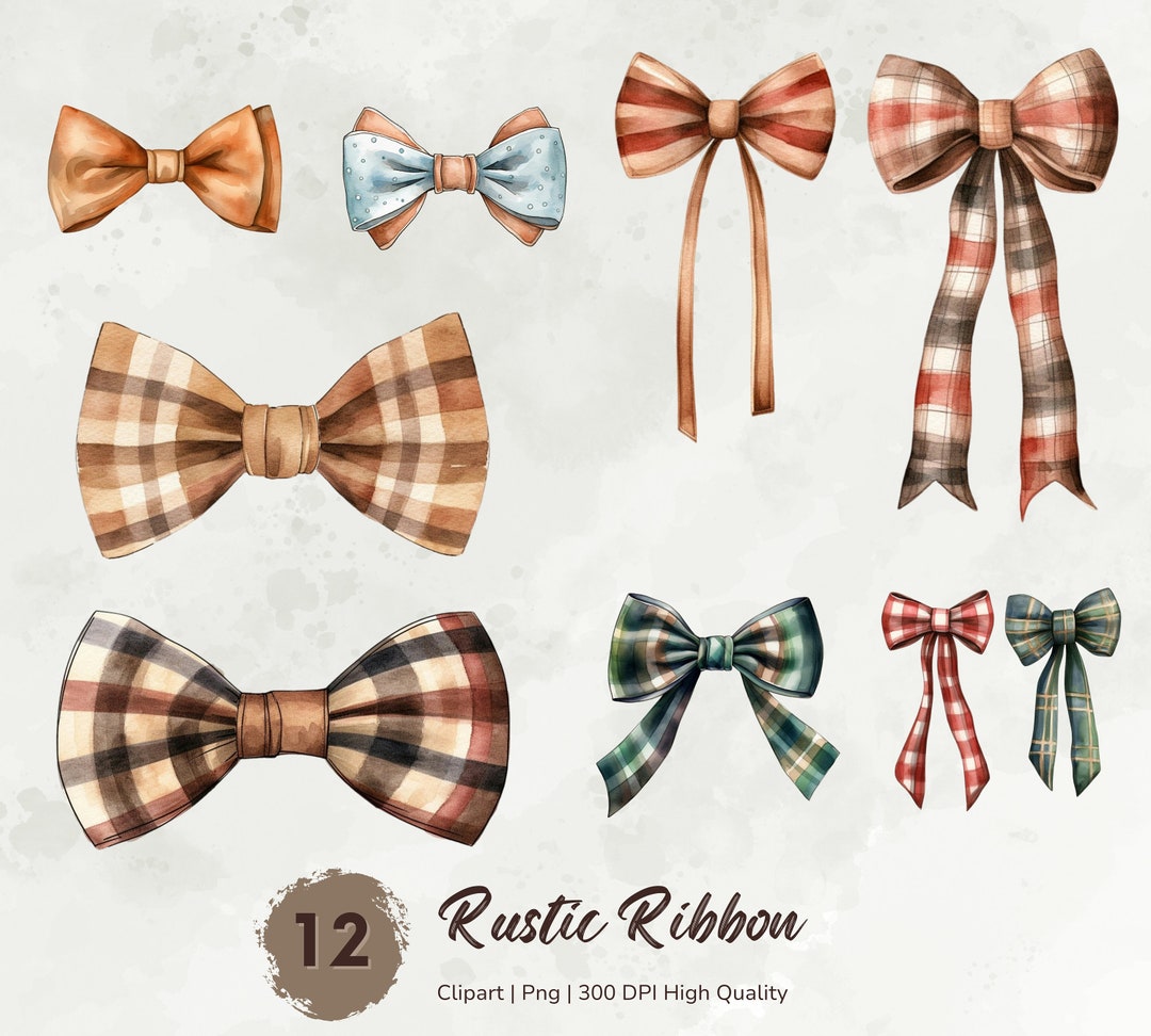 Watercolor Rustic Ribbon Clipart, Ribbon Bow Png, Silk Bow, Girly ...