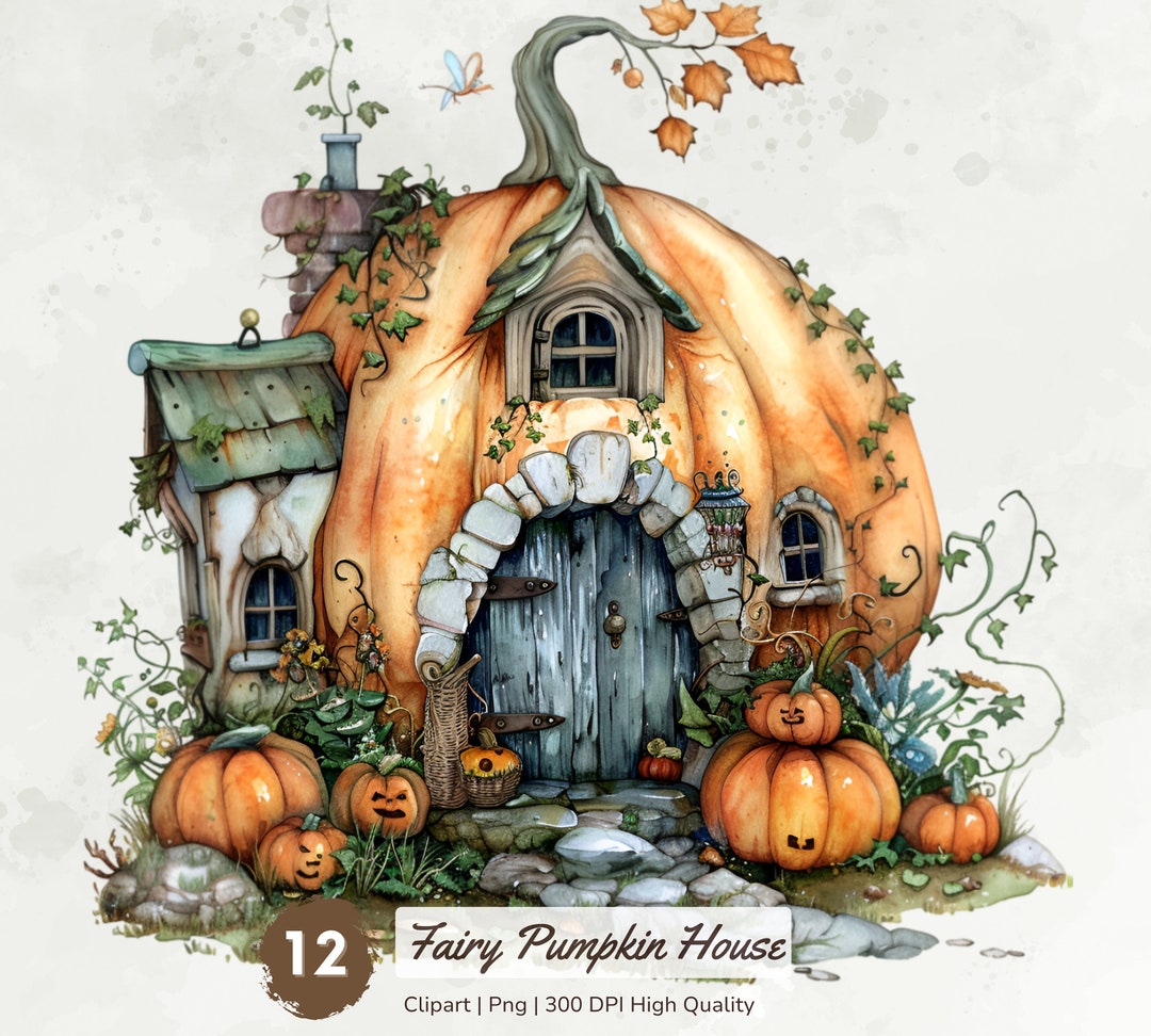 Watercolor Fairy Pumpkin House Clipart, Autumn Clipart, Pumpkin Clipart ...
