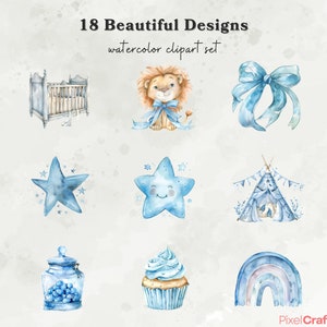 Watercolor Blue Baby Boy Clipart, Nursery Baby Decor Clipart Bundle ...