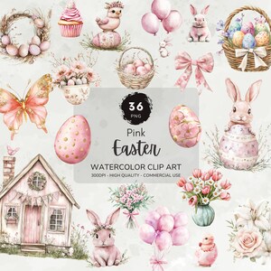 Watercolor Easter Clipart, Pink Easter Eggs Clipart, Spring Clipart ...