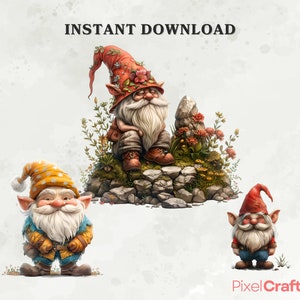 Watercolor Gnome Clipart, Whimsical Gnome Clipart Bundle, Cute Gnome ...