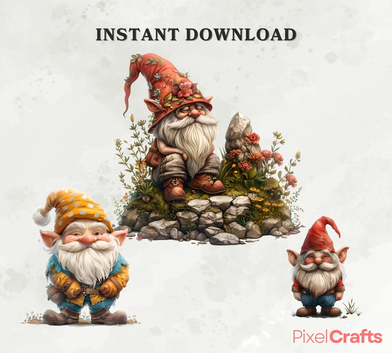 Watercolor Gnome Clipart, Whimsical Gnome Clipart Bundle, Cute Gnome ...