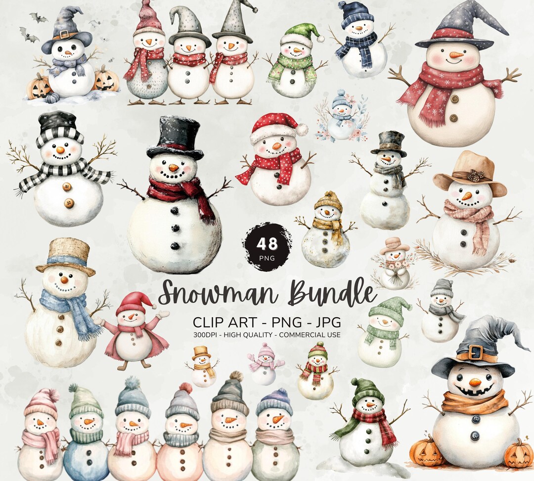 Snowman Clipart Bundle, Snowman Cuteness Clipart, Winter Graphics ...