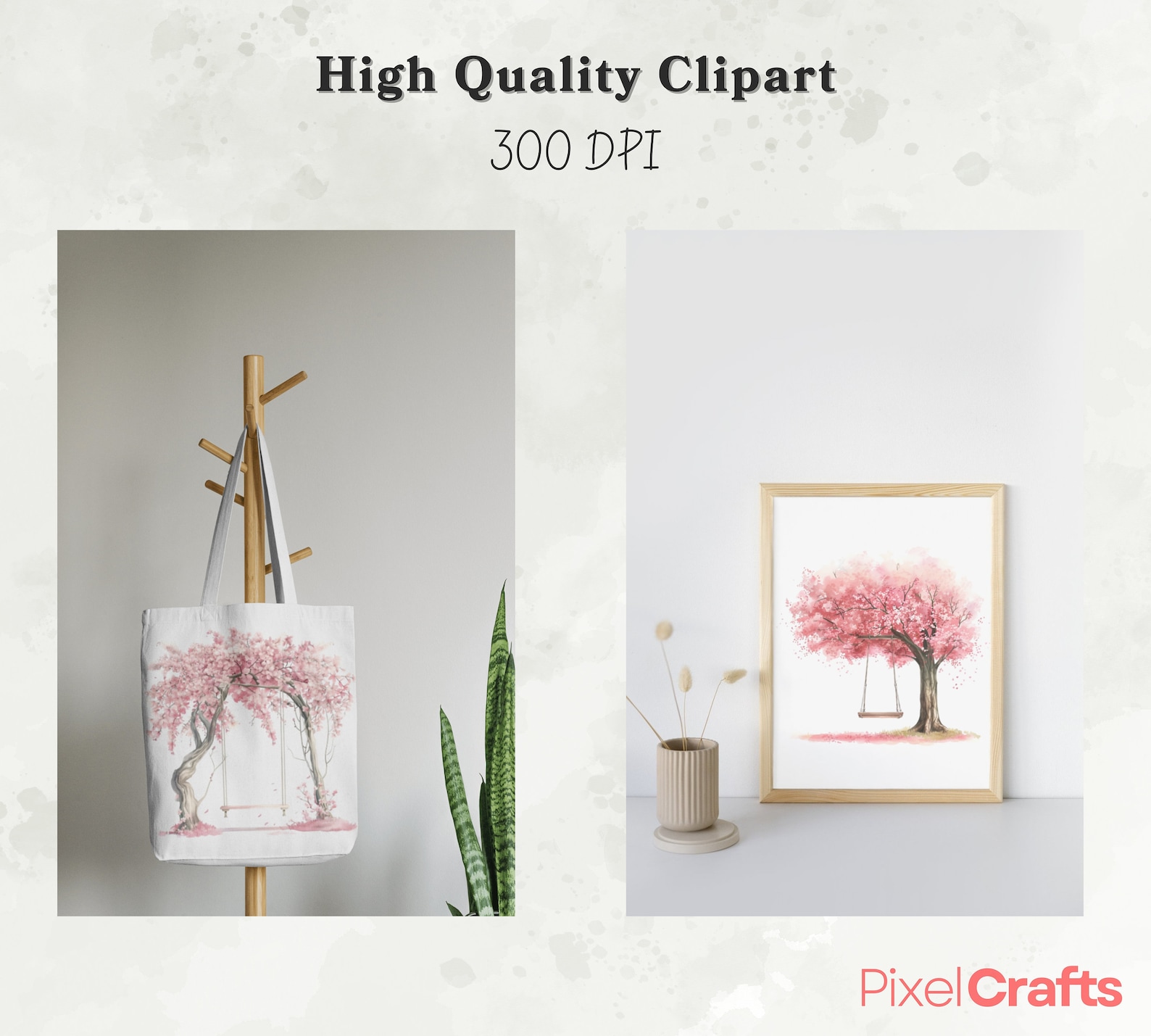 Swing in Pink Tree Clipart Bundle, Floral Swing, Blossom Trees ...