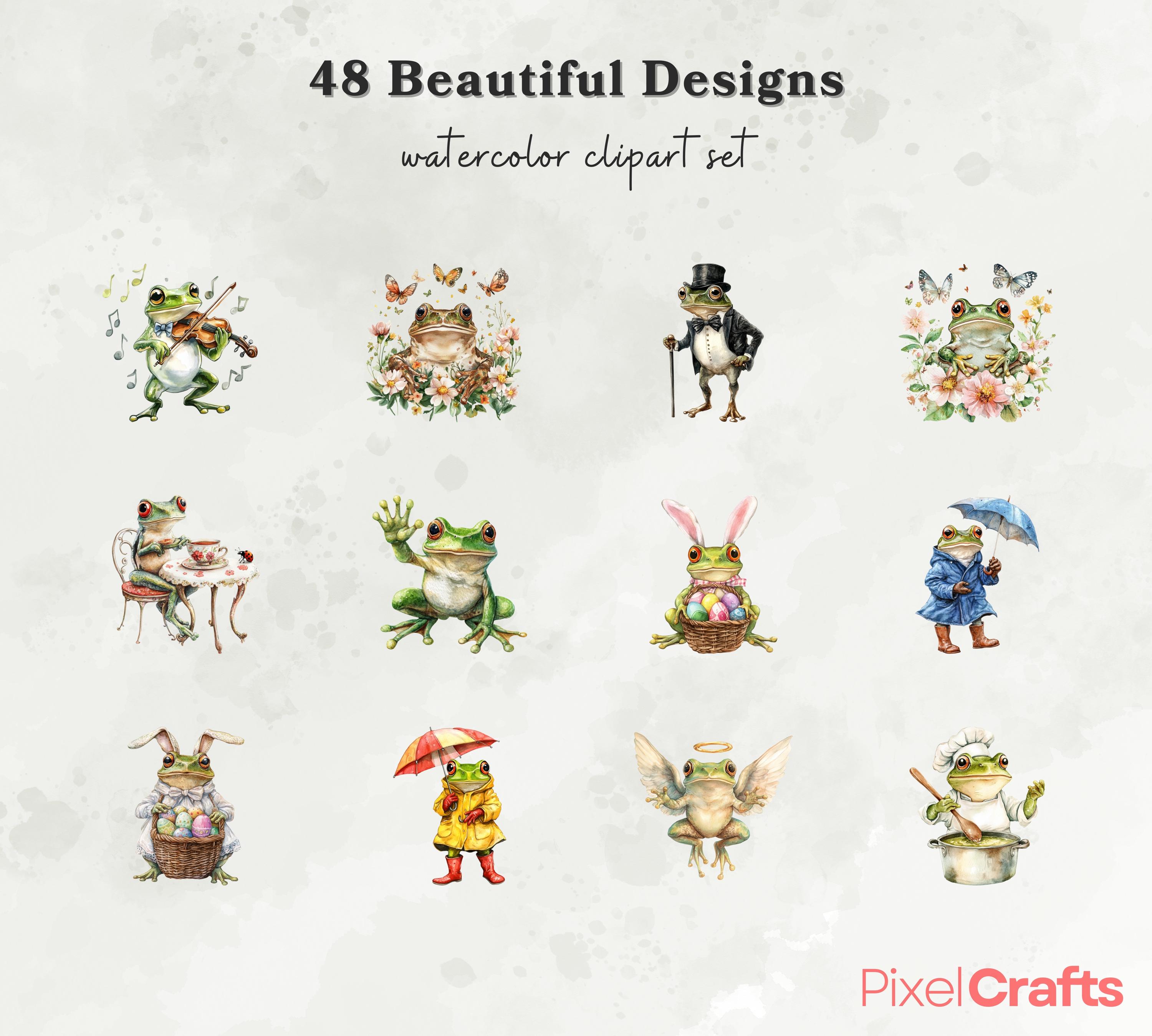 Watercolor Frog Clipart, Cute Frogs Png, Animal Clipart, Green Toad ...