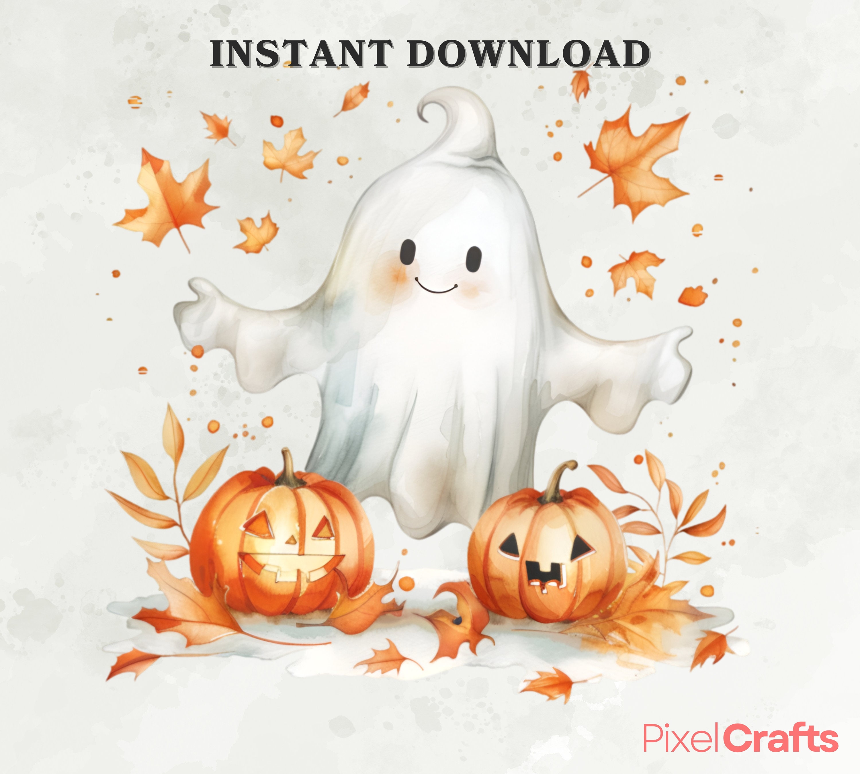 Watercolor Cute Ghost Clipart, Halloween Clipart Bundle, Pumpkins ...