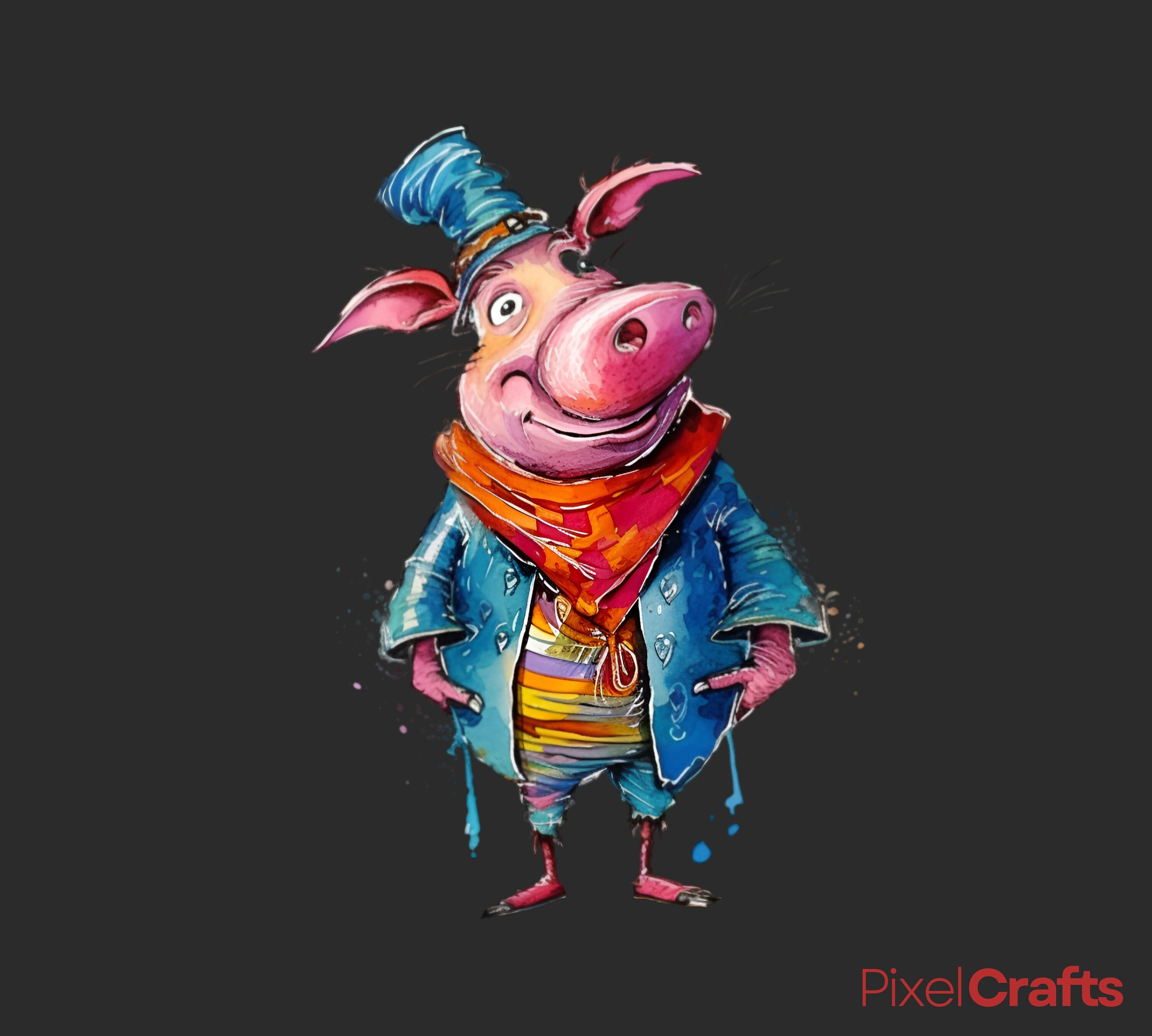 Watercolor Funny Pig Clipart, Whimsical Cute Piglet Clipart, Quirky Pig ...