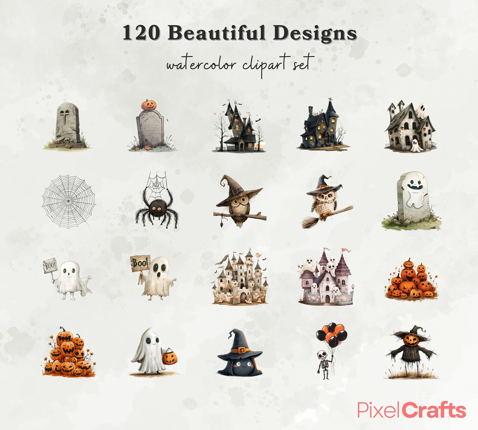 Watercolor Halloween Clipart Bundle, Halloween Decoration, Pumpkins ...