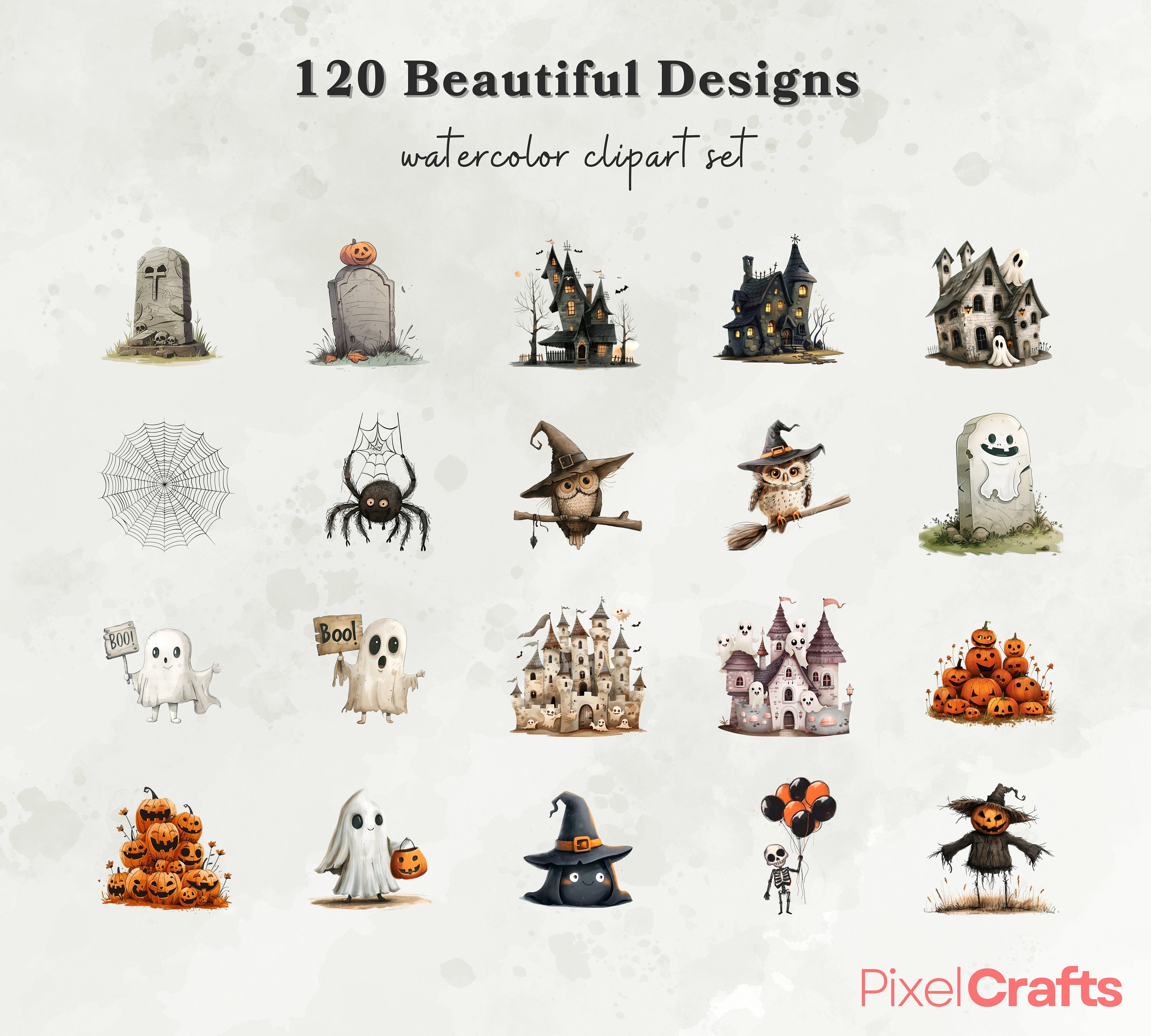 Watercolor Halloween Clipart Bundle, Halloween Decoration, Pumpkins ...
