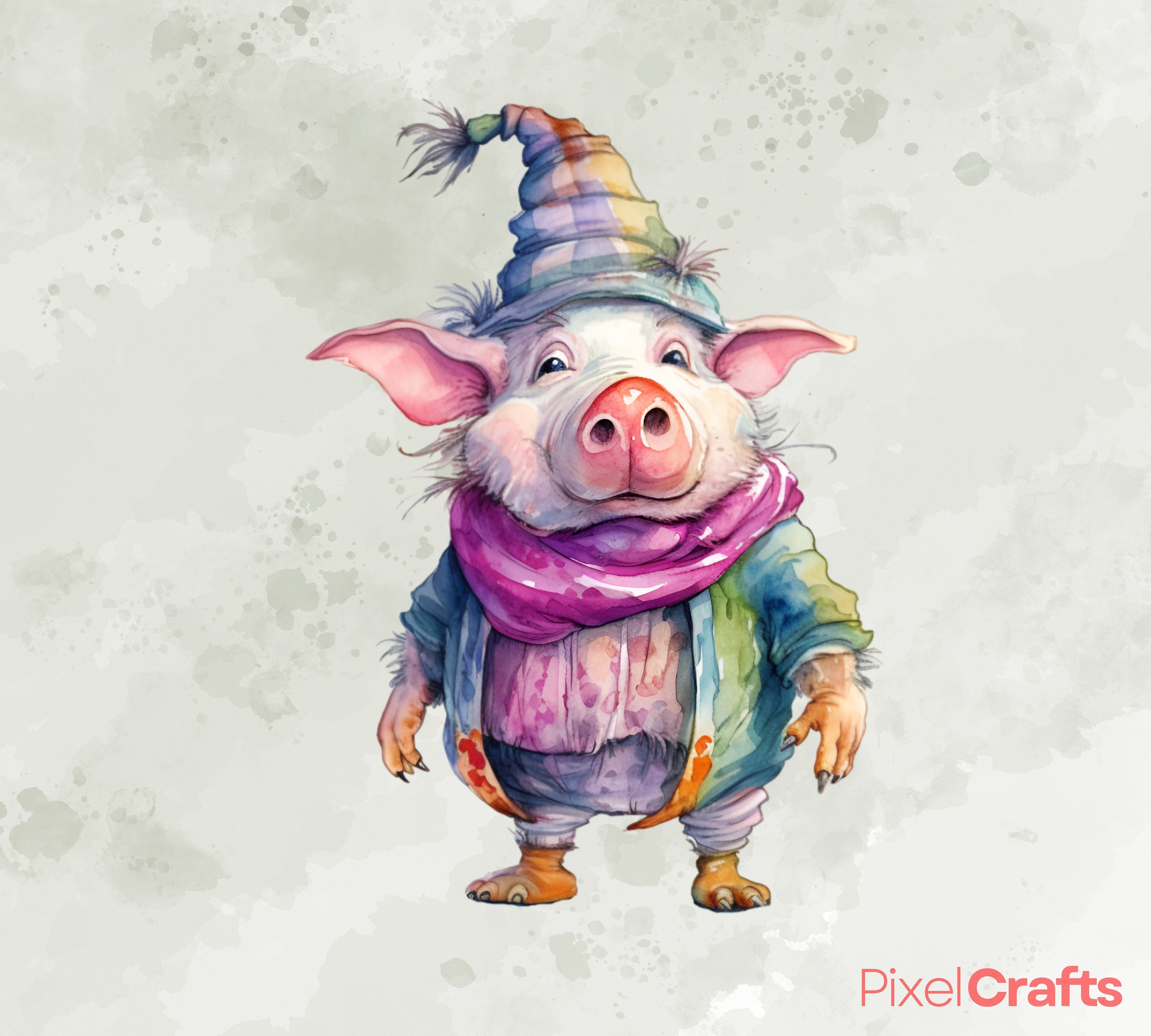 Watercolor Funny Pig Clipart, Whimsical Cute Piglet Clipart, Quirky Pig ...
