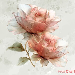 Abstract Pink Roses Clipart, Gold and Pink Roses Flowers Clipart Bundle ...