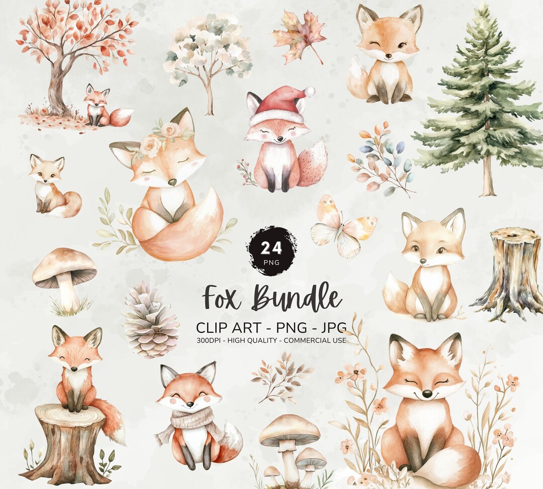 Fox Clipart, Woodland Animal Clipart, Cute Fox Graphics, Printable ...