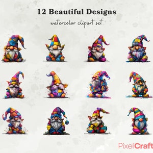 Watercolor Gnome Clipart, Whimsical Colorful Gnome Clipart, Cute Gnome ...
