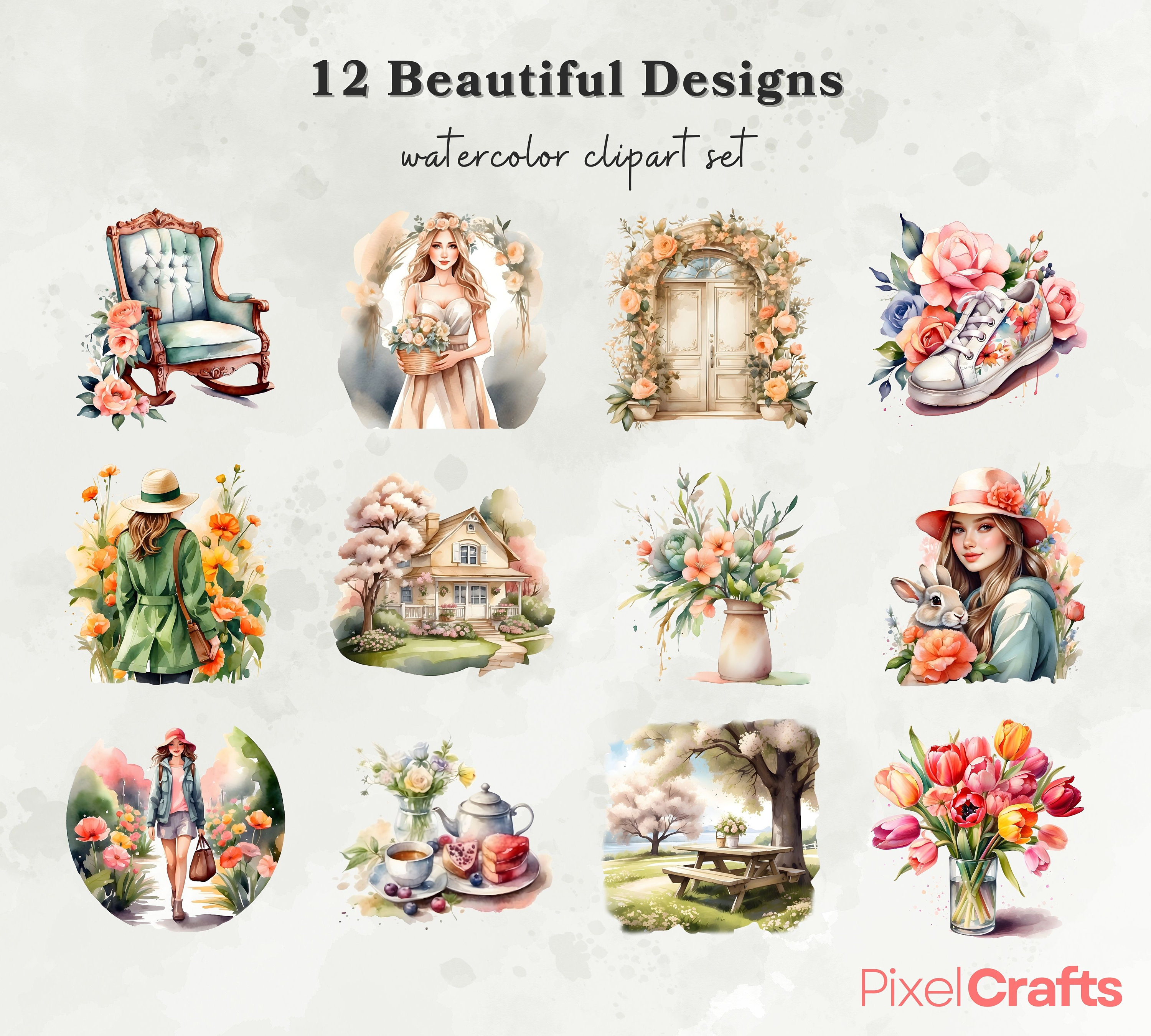 Cozy Spring Clipart Collection, Spring Flowers Png Graphics, Wild ...