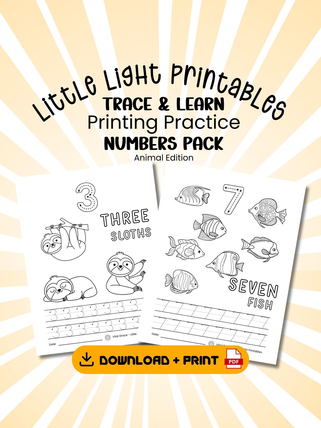 Animal Numbers Tracing and Coloring Pages - Printable PDF Trace ...