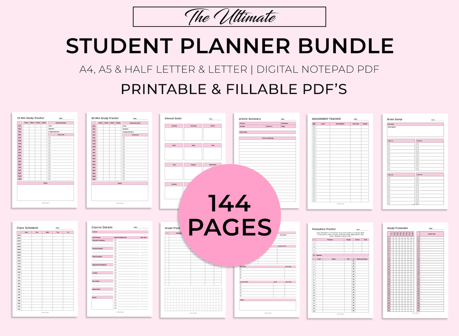 Printable & Fillable Student Planner Bundle, Digital Notepad Bundle ...