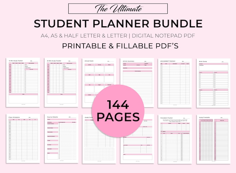 Printable & Fillable Student Planner Bundle, Digital Notepad Bundle ...