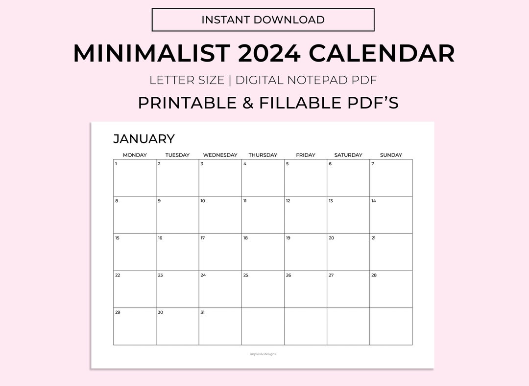 Minimalist 2024 Calendar, Digital Notepad Planner, Editable Planner ...