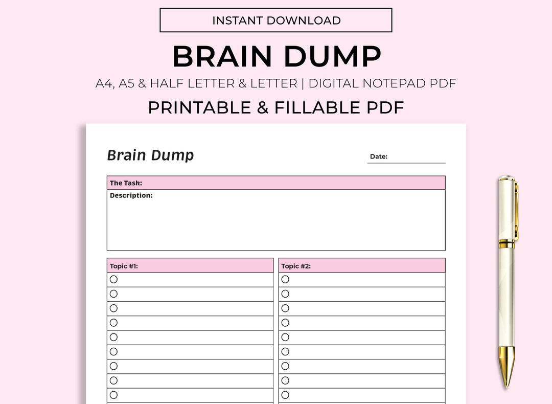 Brain Dump, Student Planner, Student Planner Printable, Desk Planner ...