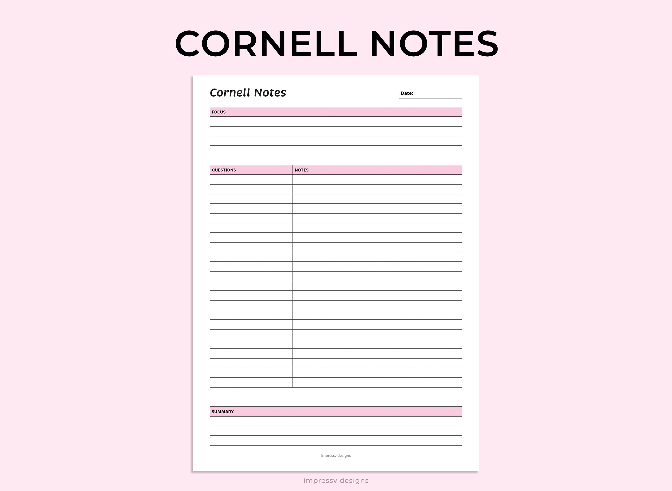 Cornell Notes Planner Template, Student Planner, Student Printable ...