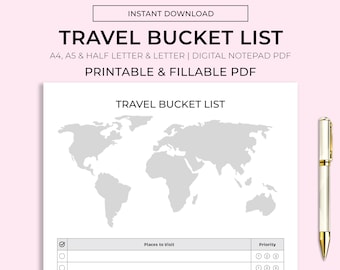 Travel Bucket List Printable, Wanderlust List, Travel to Do List, Dream ...