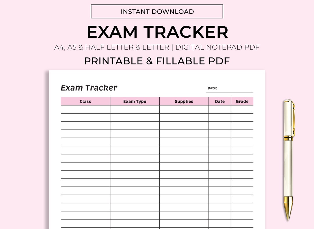 Exam Tracker Planner, Student Planner, Student Printable, Desk Planner ...