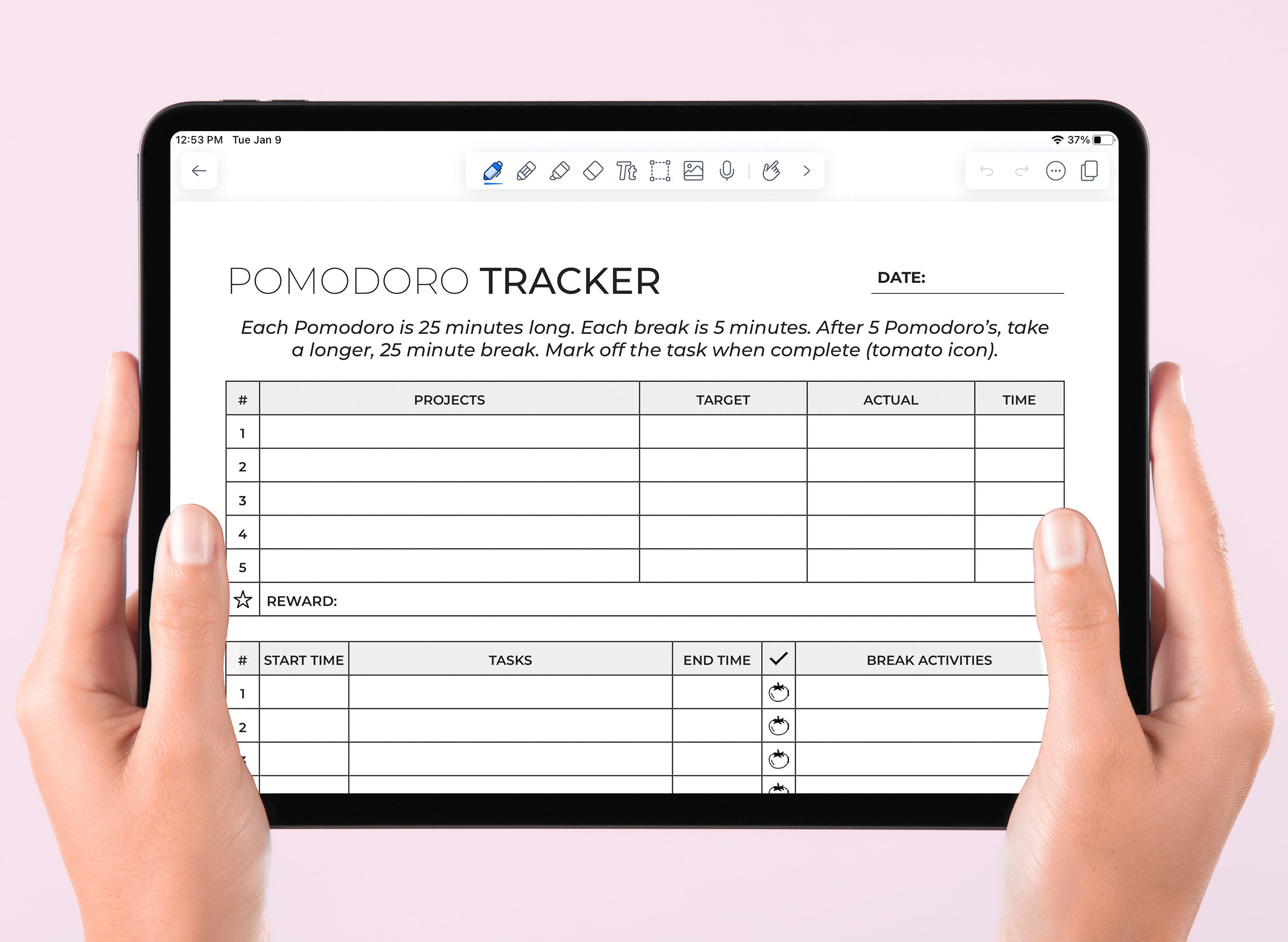 Editable Pomodoro Planner, Pomodoro Timer, Productivity Planner ...