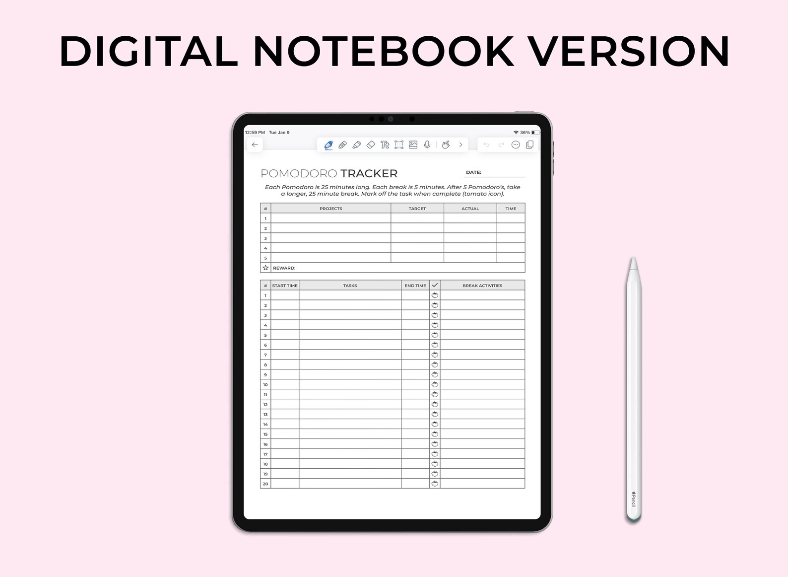 Editable Pomodoro Planner, Pomodoro Timer, Productivity Planner ...