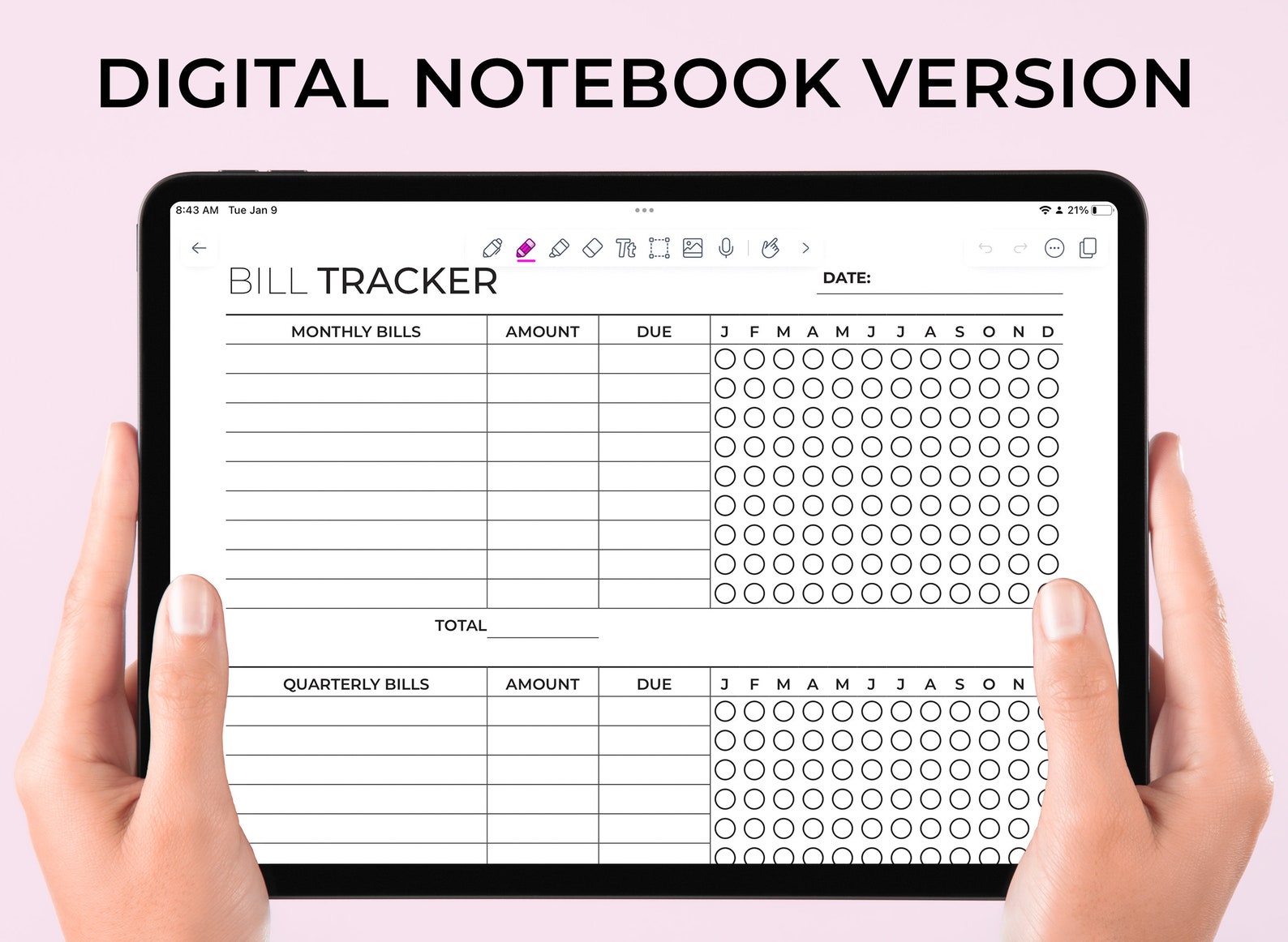 Bill Tracker, Printable & Fillable, Digital Notepad Template, Finance ...