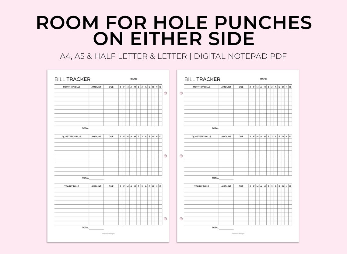 Bill Tracker, Printable & Fillable, Digital Notepad Template, Finance ...