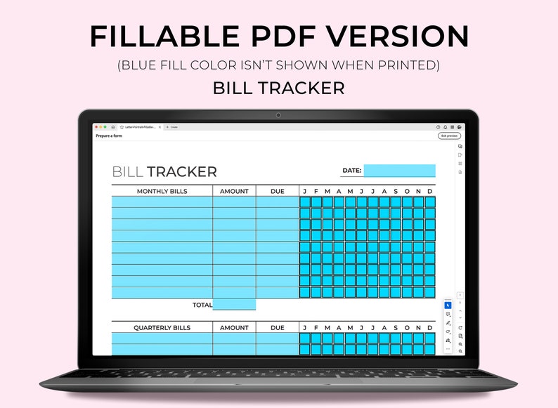 Bill Tracker, Printable & Fillable, Digital Notepad Template, Finance ...