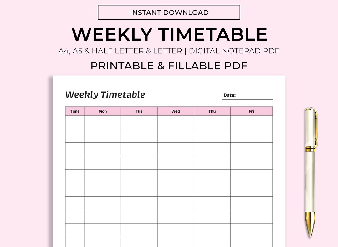 Weekly Timetable Planner, Student Planner, Student Printable, Desk ...