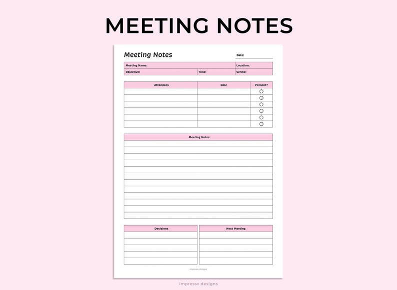 Meeting Notes Planner Template, Student Planner, Student Printable ...