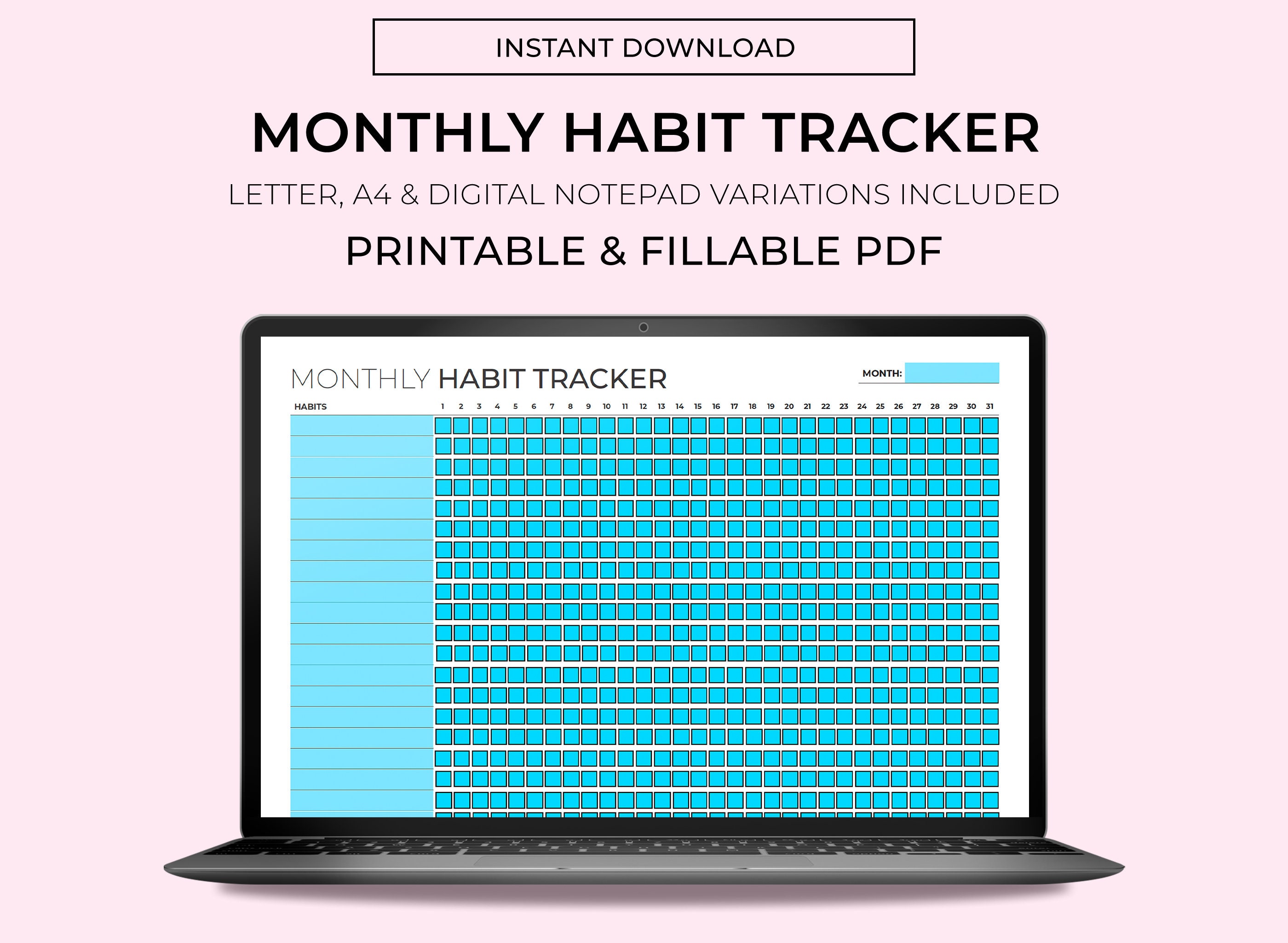 Monthly Habit Tracker, Fillable & Printable, Routine Planner, Habit ...