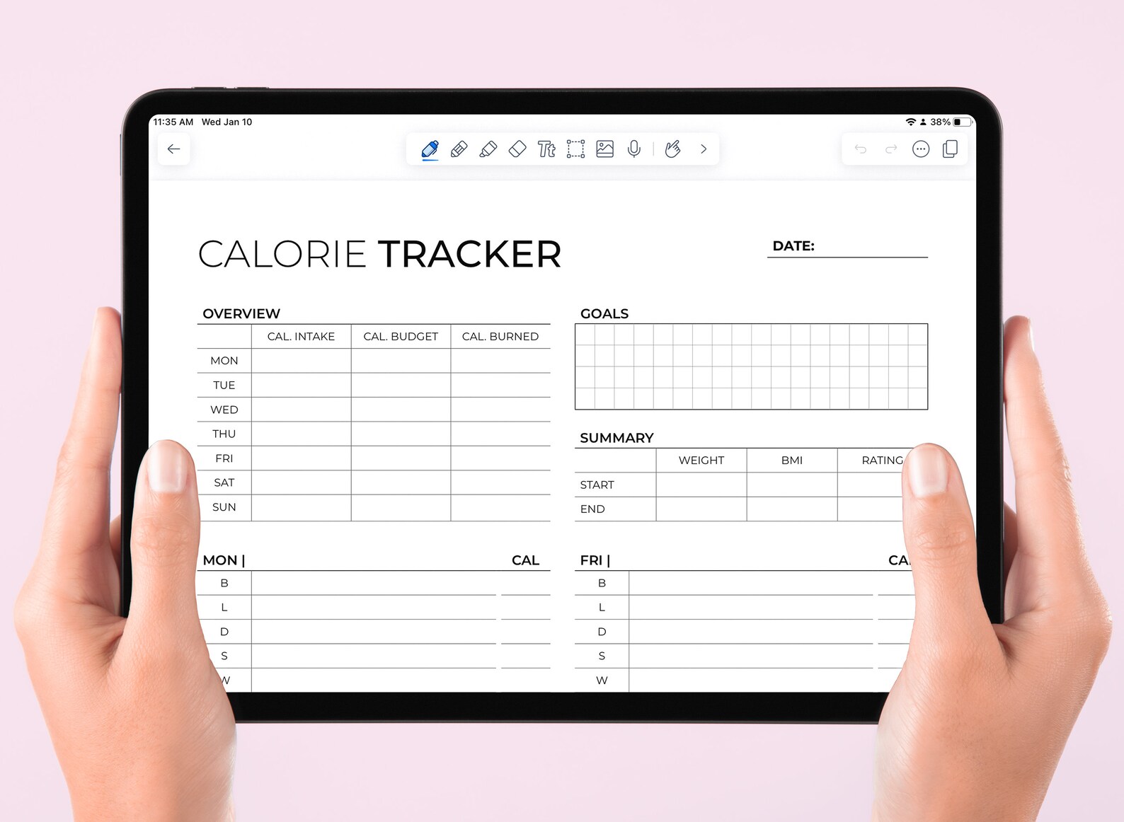 Weekly Calorie Tracker, Printable + Fillable, iPad Optimized, Protein ...