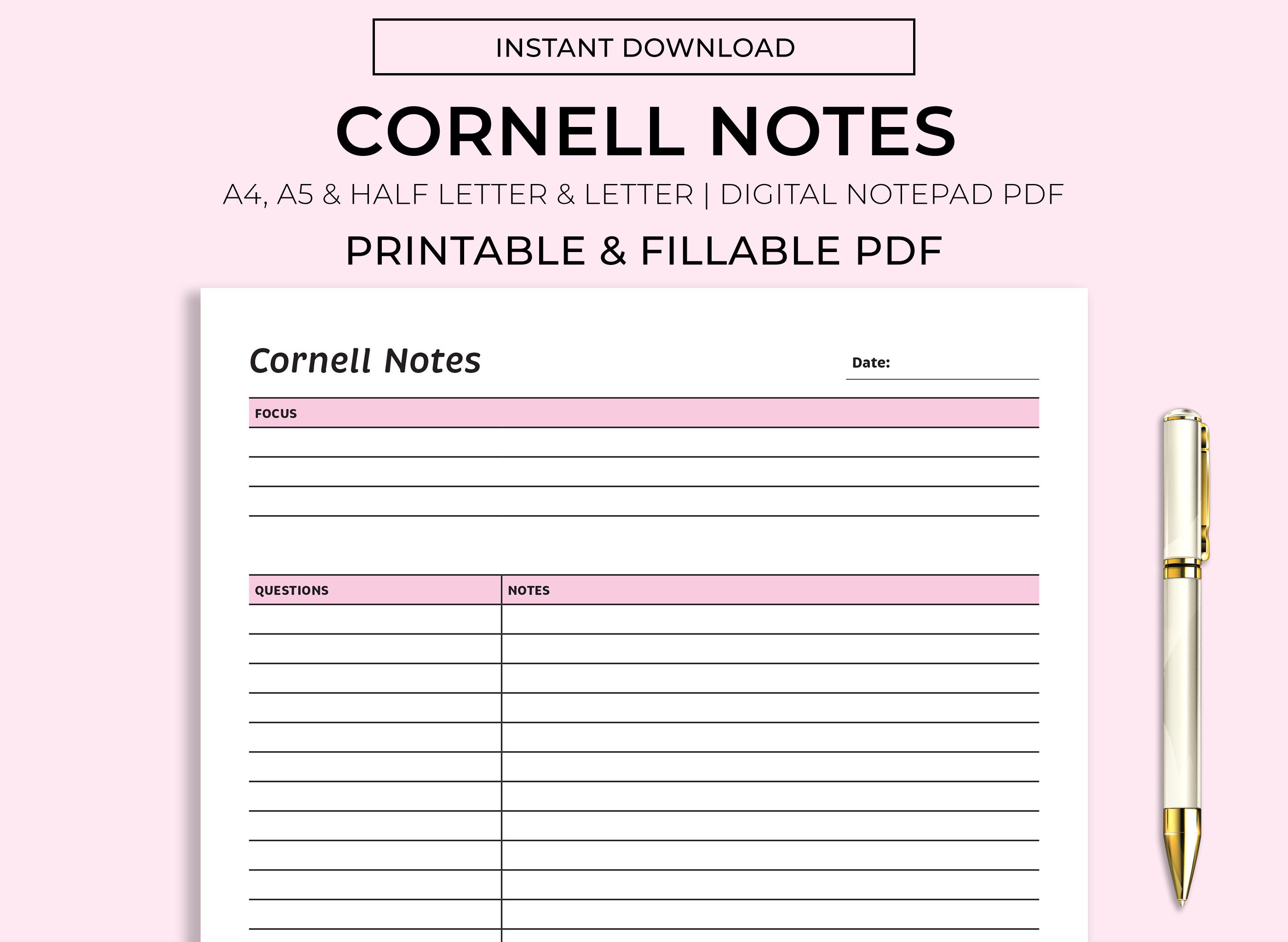 Cornell Notes Planner Template, Student Planner, Student Printable ...